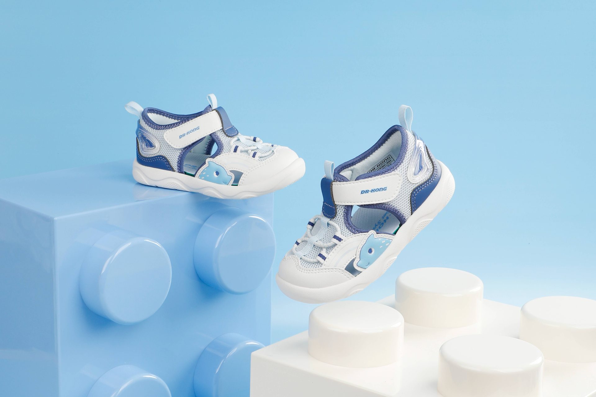 Blue and White Dolphin Sandals for Kids - La La Walk
